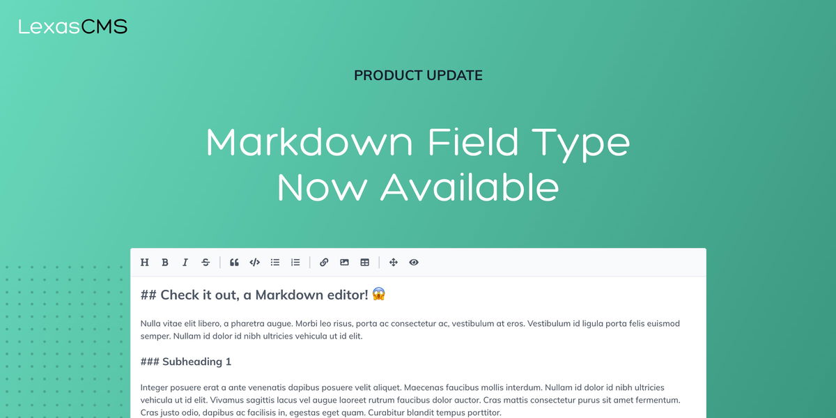 Markdown field type now available - Blog | LexasCMS